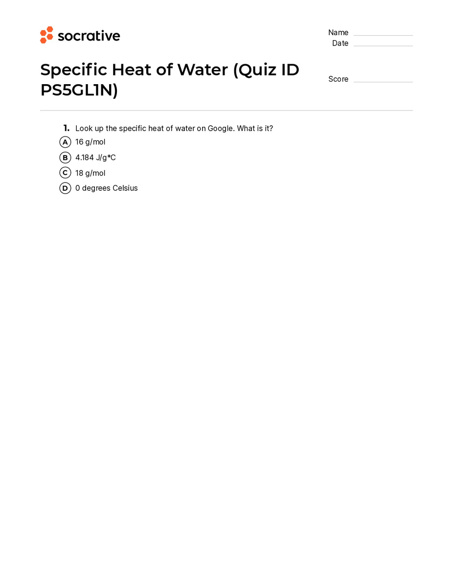 Specific Heat Of Water – Quiz Shop