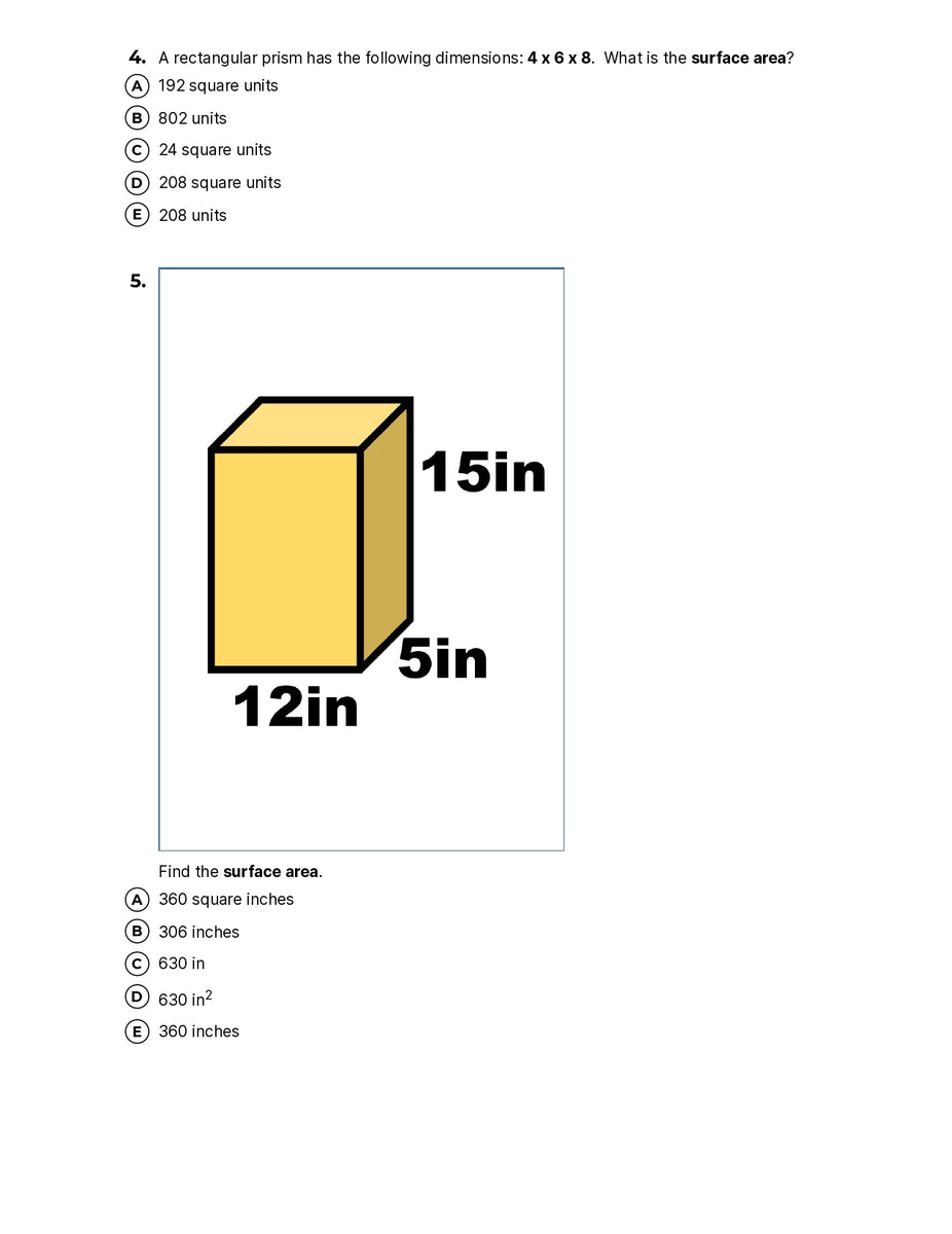 Surface Area Of Cubes And Prisms P(1) – Quiz Shop