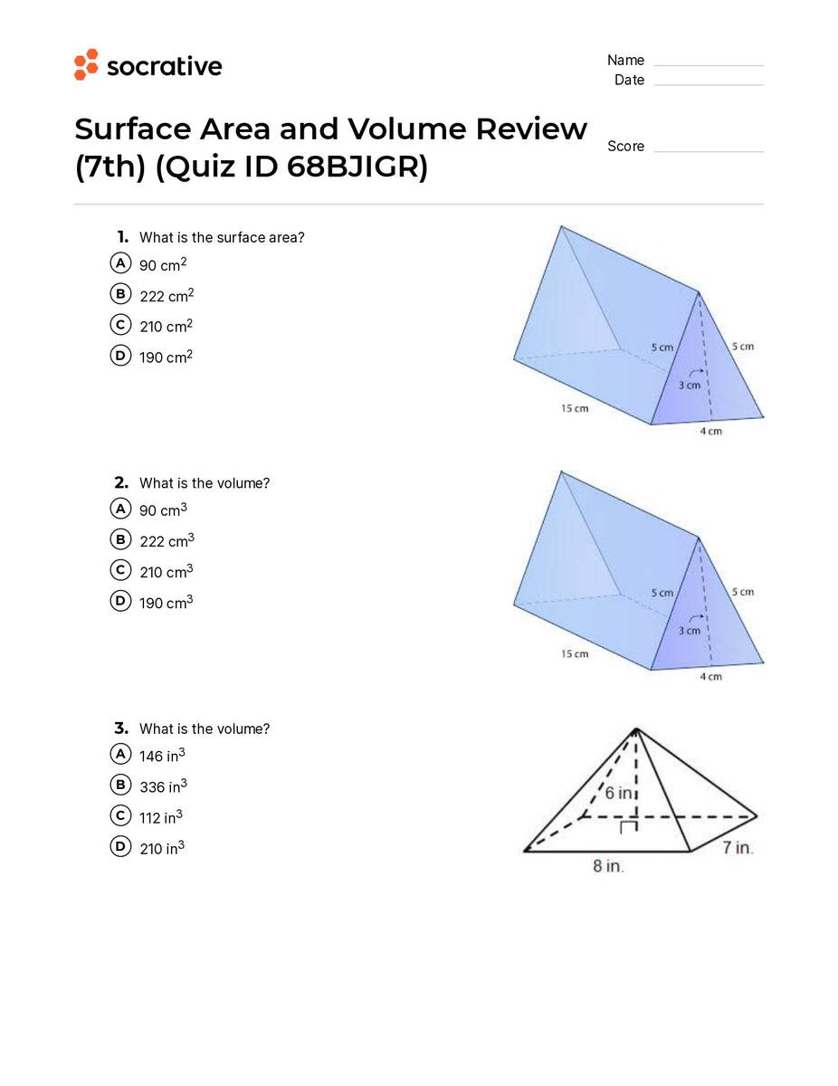 Surface Area And Volume Review (7Th) – Quiz Shop