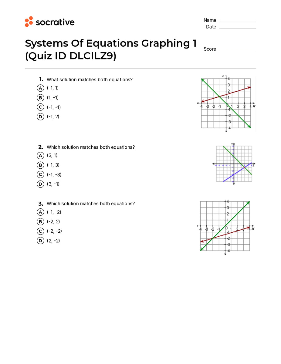 Systems Of Equations Graphing 1 – Quiz Shop