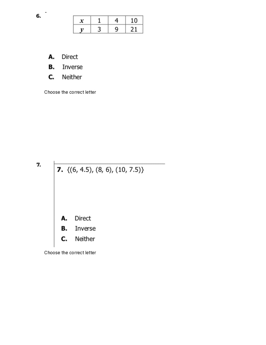 Test Direct And Inverse Variation – Quiz Shop