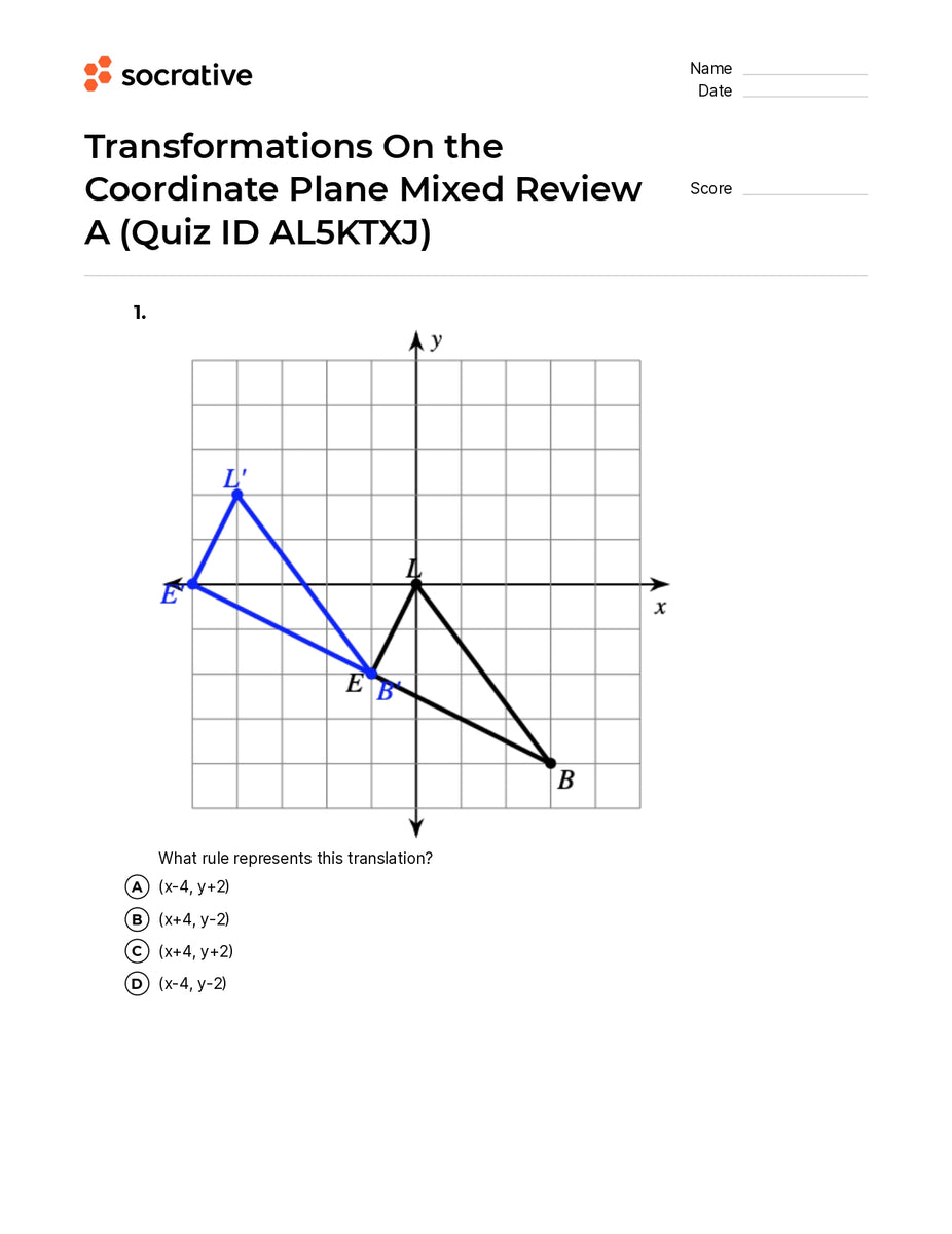 Transformations On The Coordinate Plane Mixed Review A – Quiz Shop