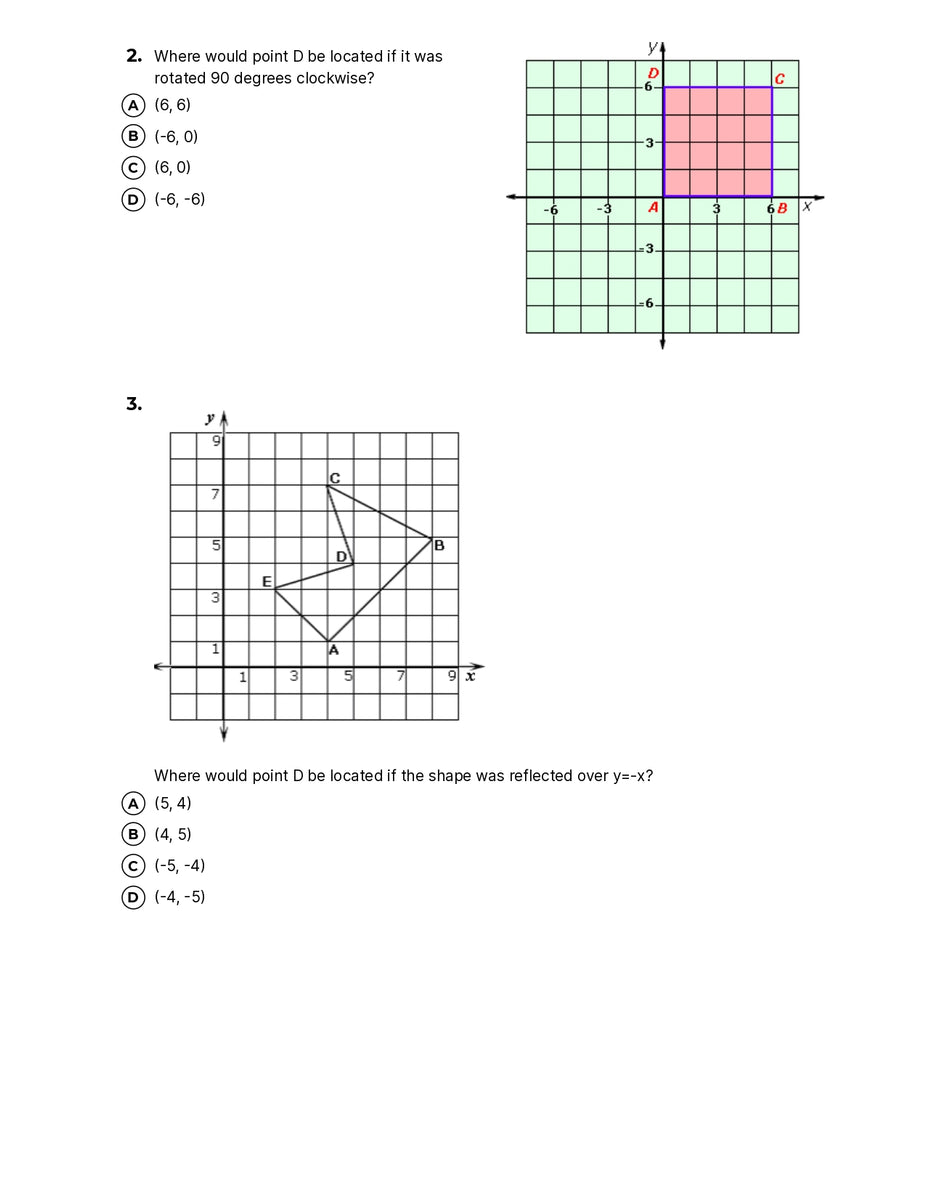 Transformations On The Coordinate Plane Mixed Review D – Quiz Shop