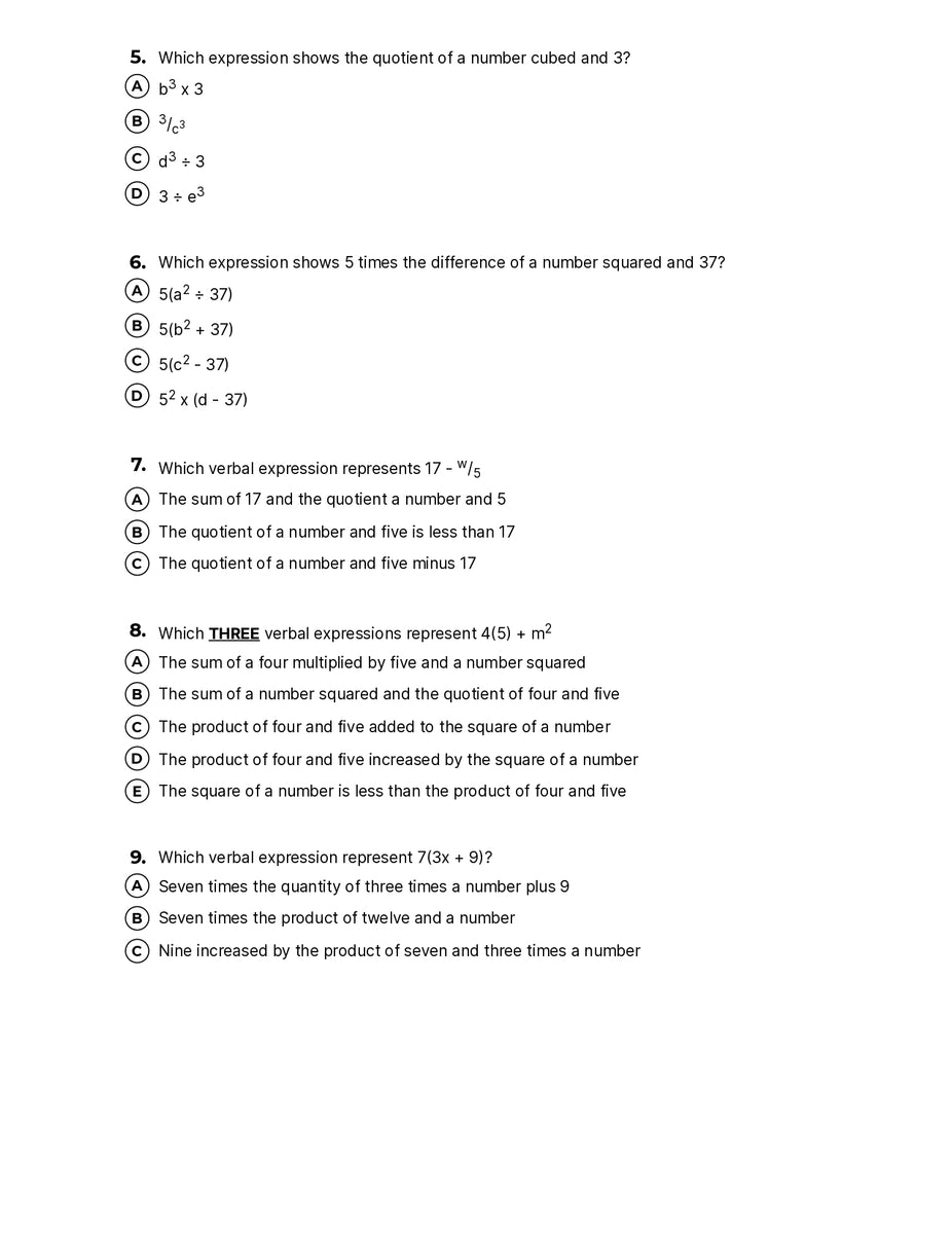 Translating Between Math And Words Ii – Quiz Shop