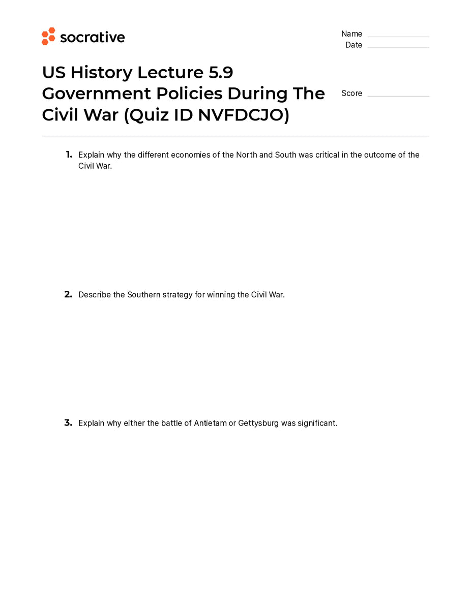 Us History Lecture 5.9 Government Policies During The Civil War – Quiz Shop