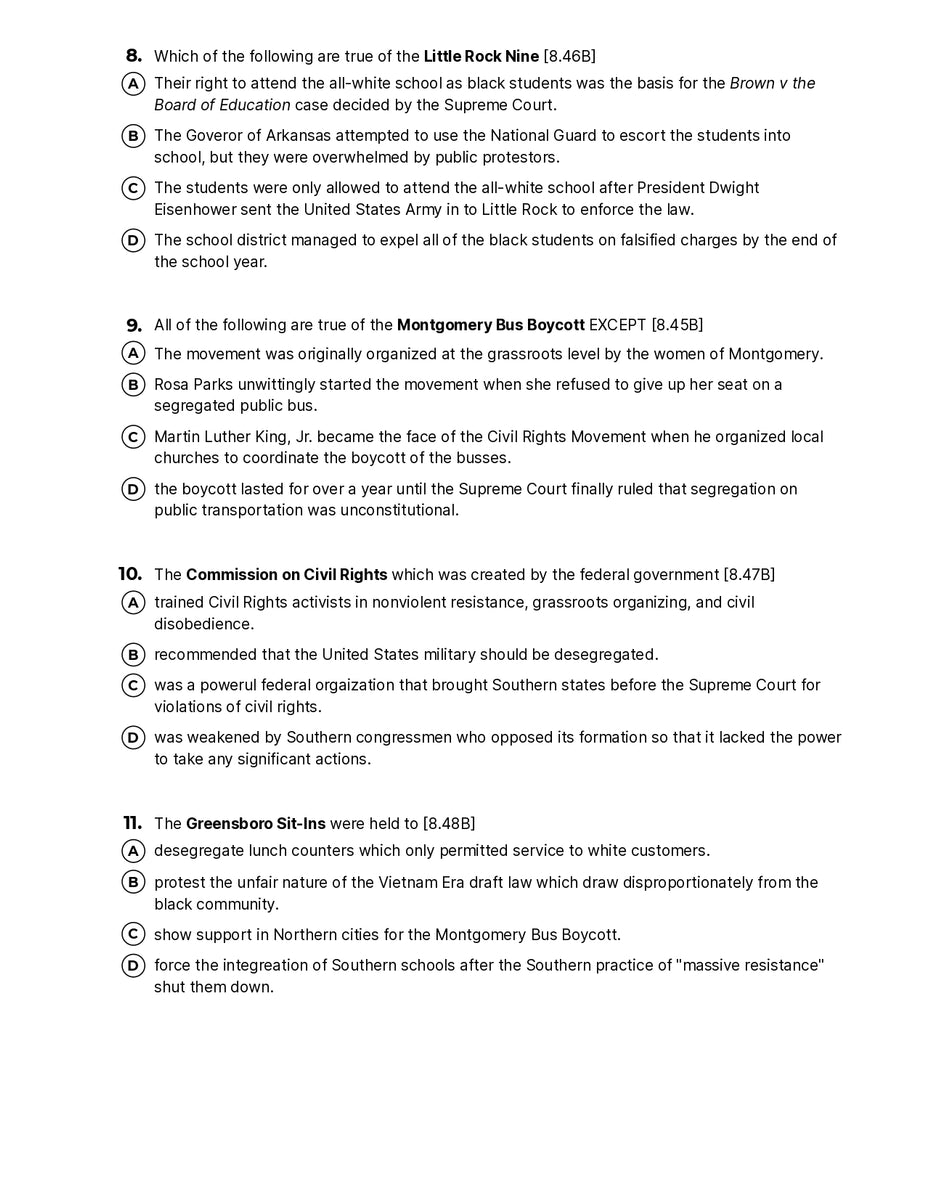 Us History From 1877 The Early Civil Rights Movement – Quiz Shop