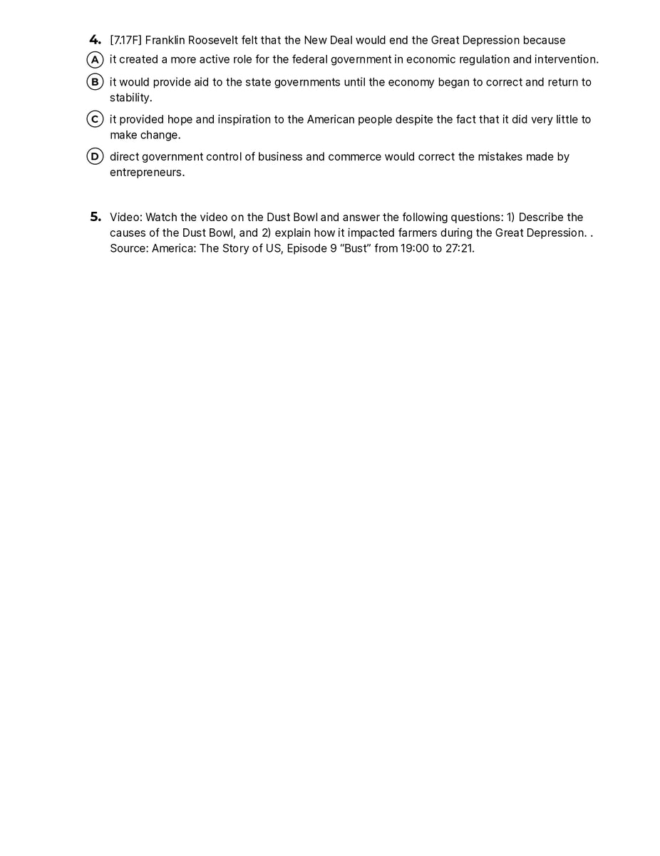 Us History From 1877 The Great Depression And New Deal – Quiz Shop