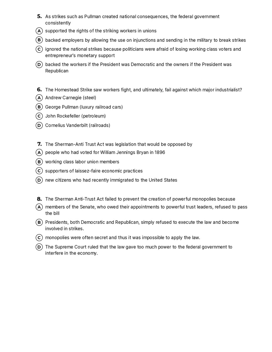 Us History From 1877 The Rise Of The Labor Movement – Quiz Shop
