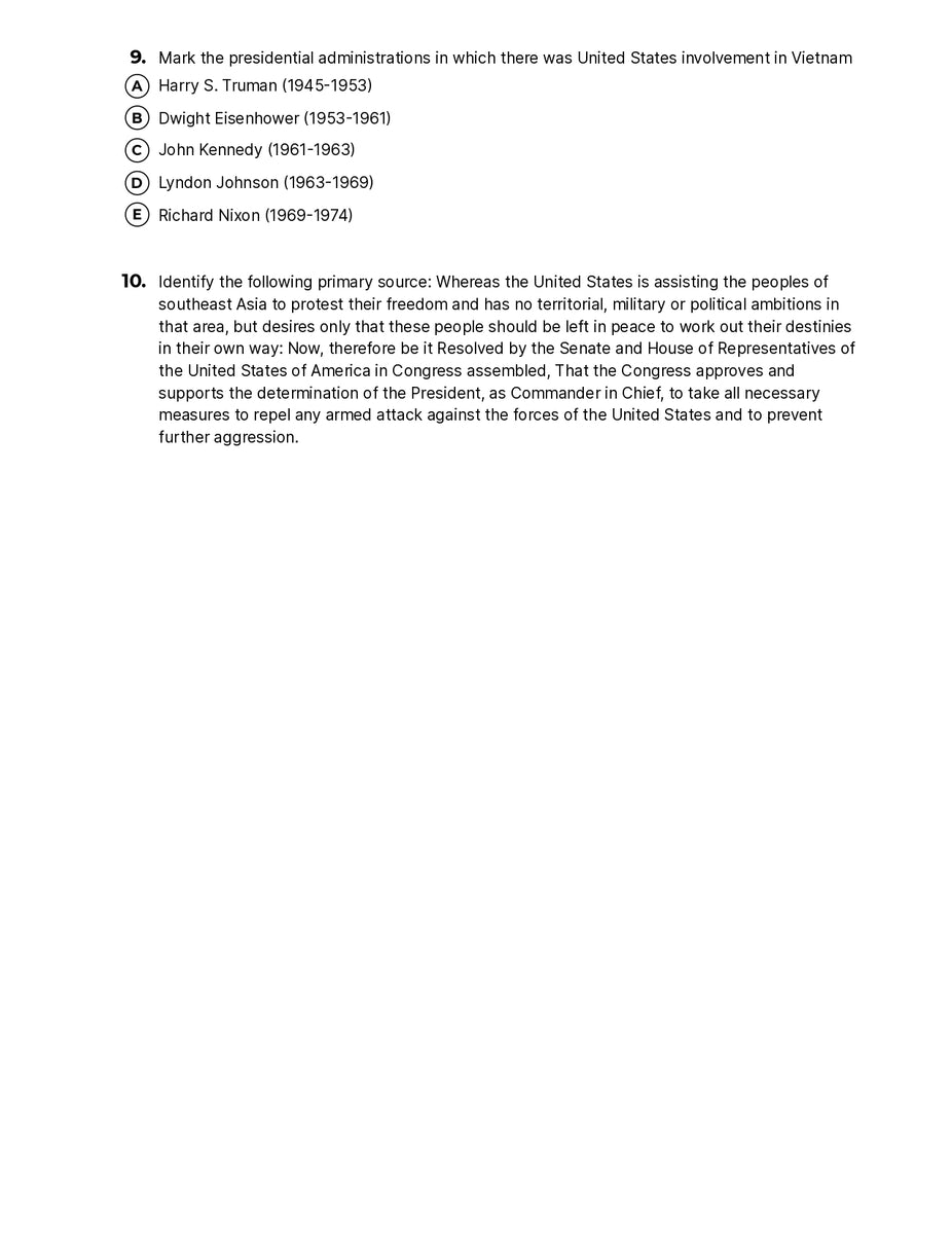 Us History From 1877 The Vietnam War – Quiz Shop