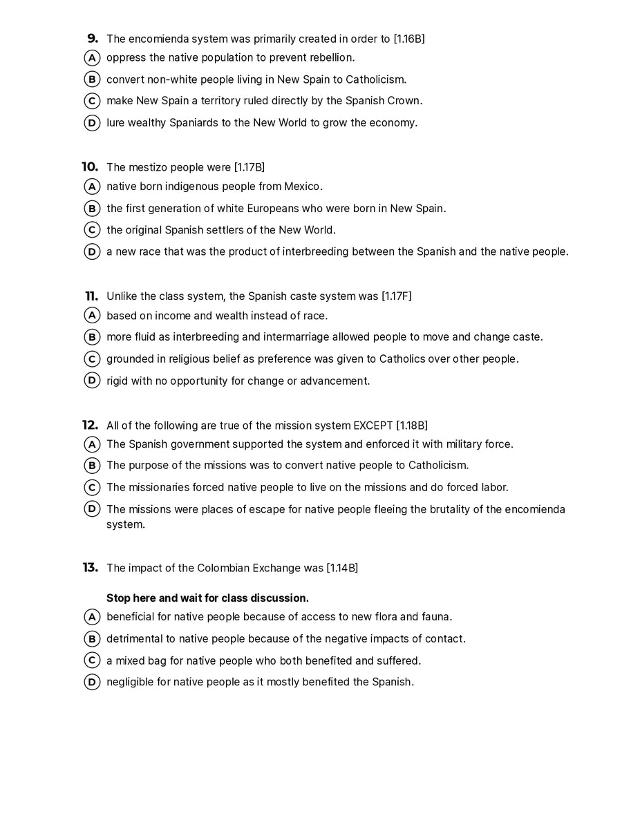 Us History To 1877The Spanish And The New World – Quiz Shop