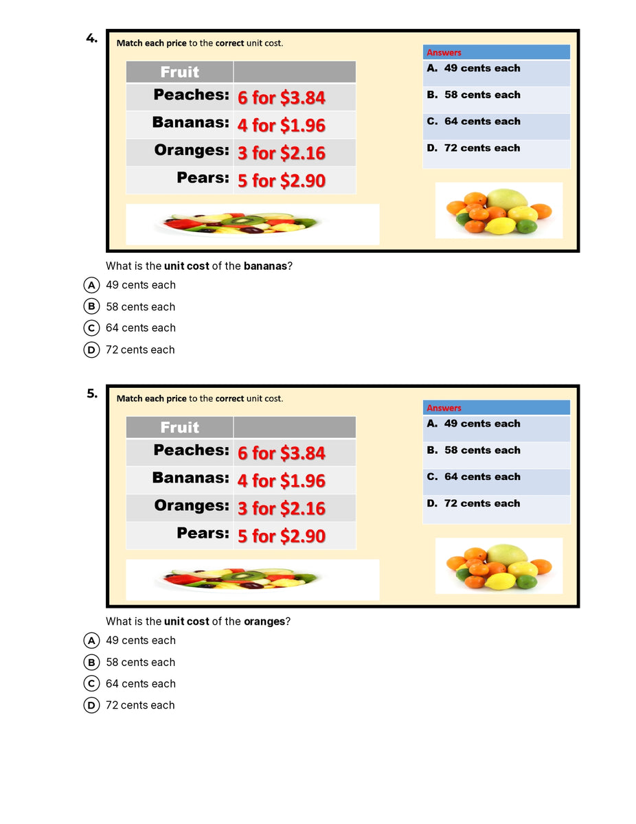 Unit Rate Activity – Quiz Shop