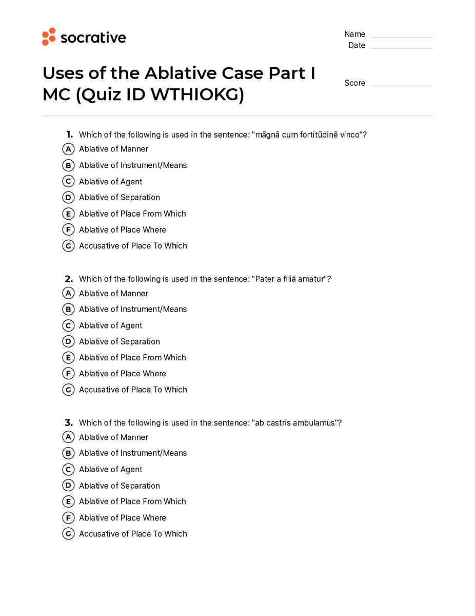 Uses Of The Ablative Case Part I Mc – Quiz Shop