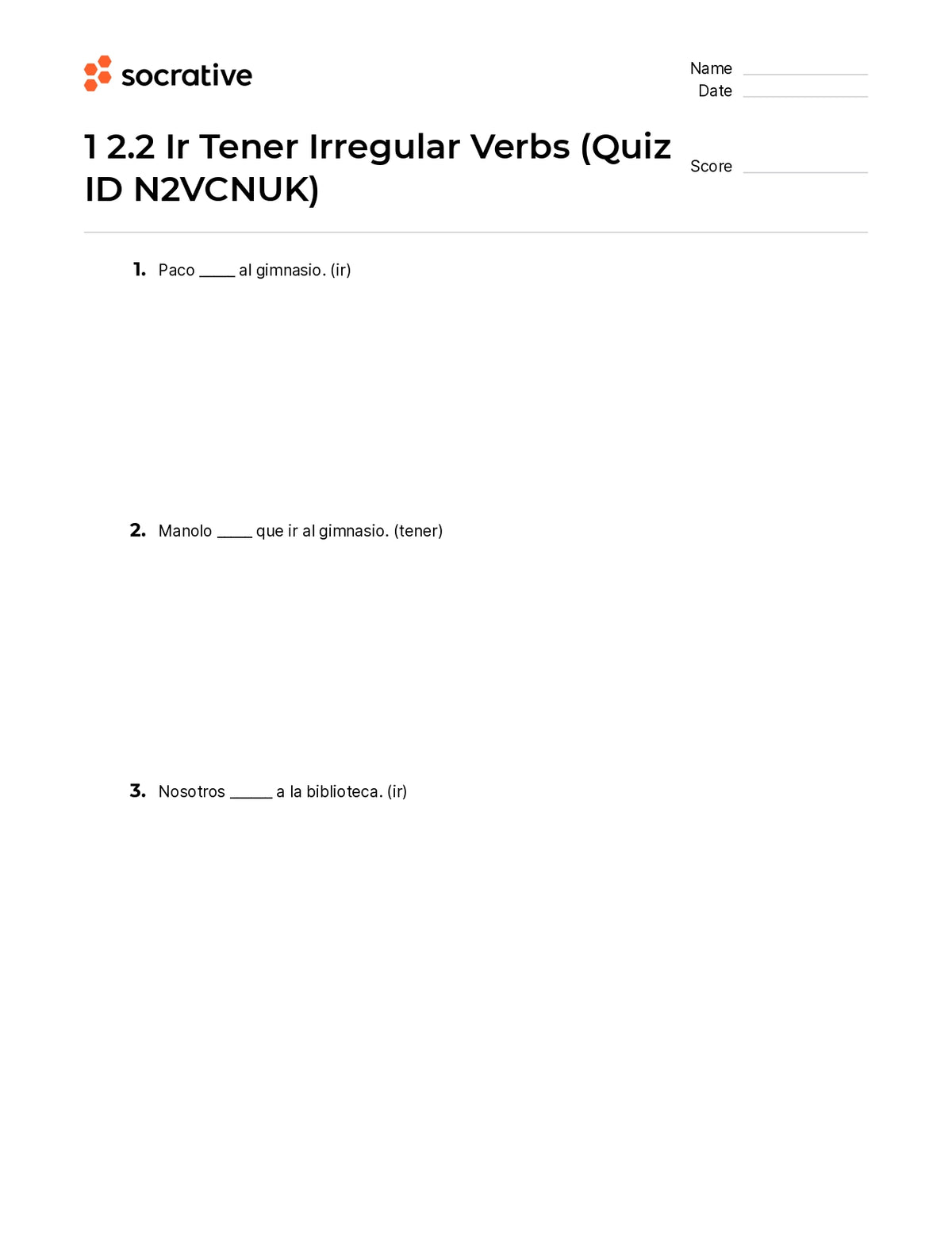 1 2.2 Ir Tener Irregular Verbs – Quiz Shop