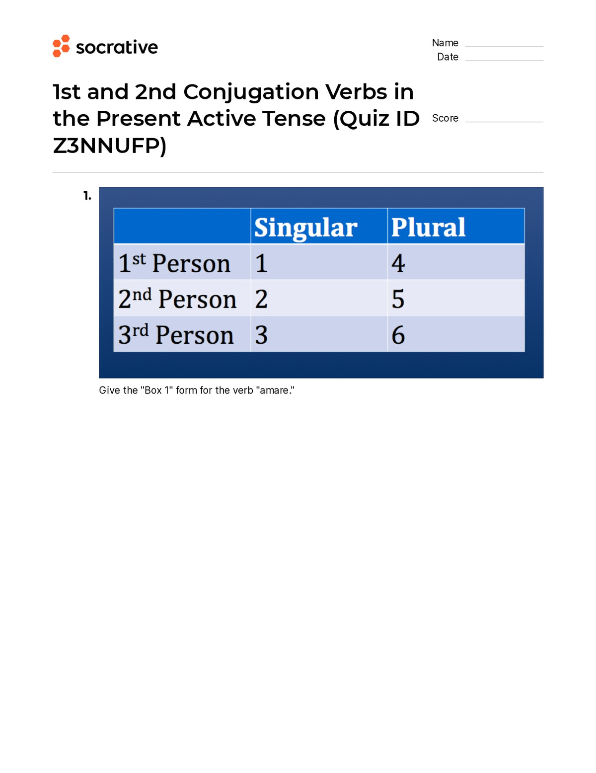 1St And 2Nd Conjugation Verbs In The Present Active Tense – Quiz Shop