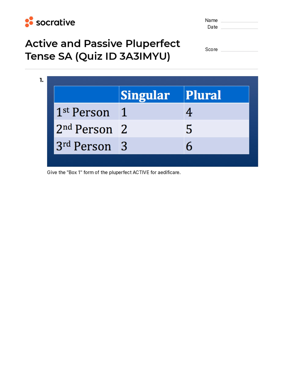Active And Passive Pluperfect Tense Sa – Quiz Shop
