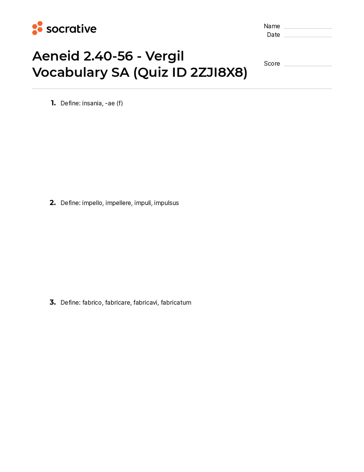 Aeneid 2.40-56-Vergil Vocabulary Sa – Quiz Shop
