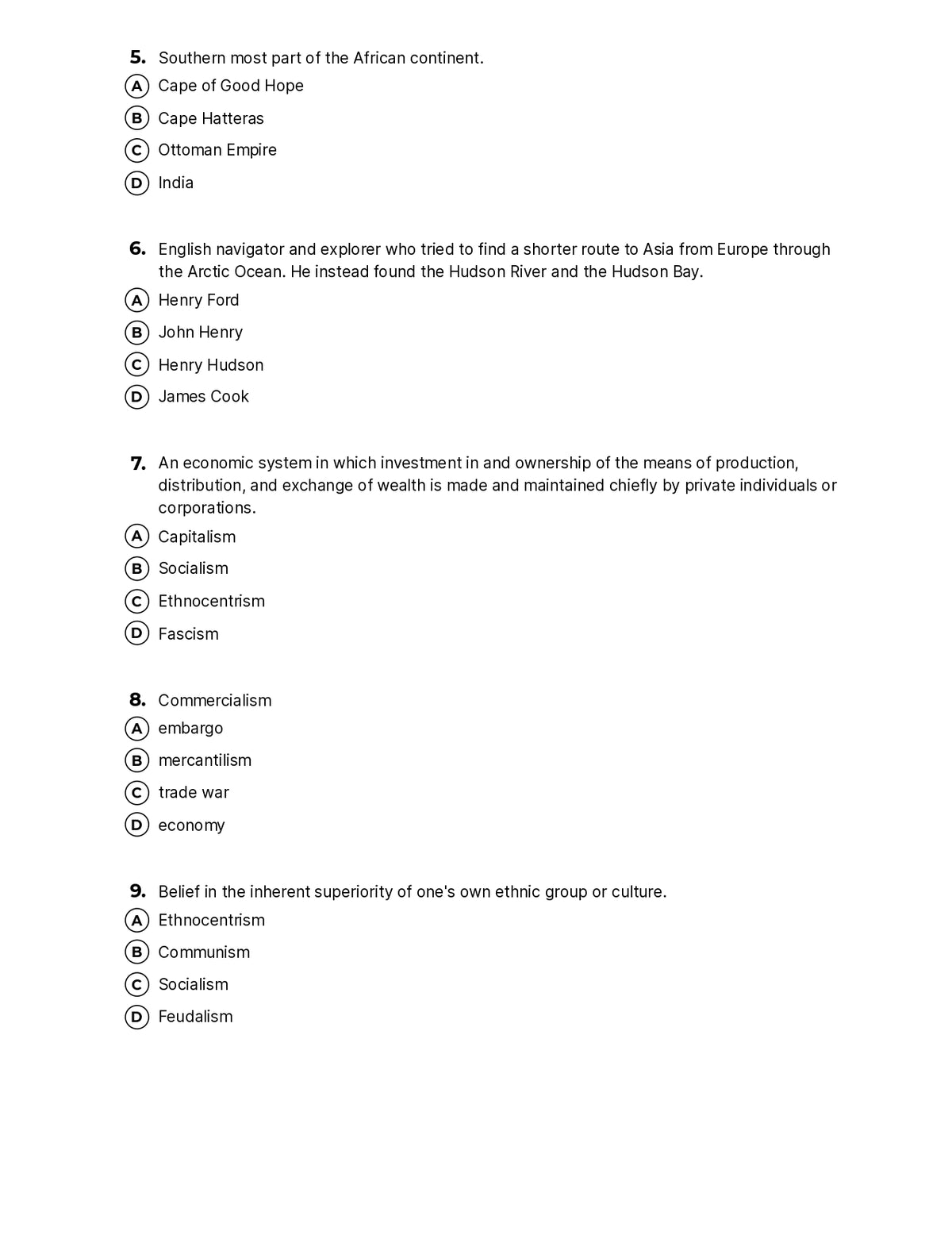 Age Of Exploration And Global Exchange Vocabulary Quiz – Quiz Shop