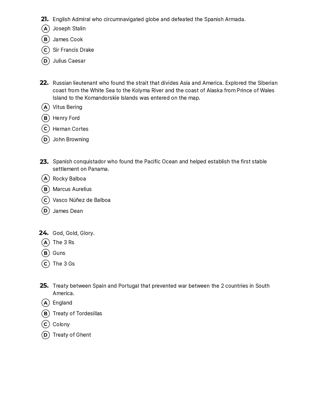 Age Of Exploration And Global Exchange Vocabulary Quiz – Quiz Shop