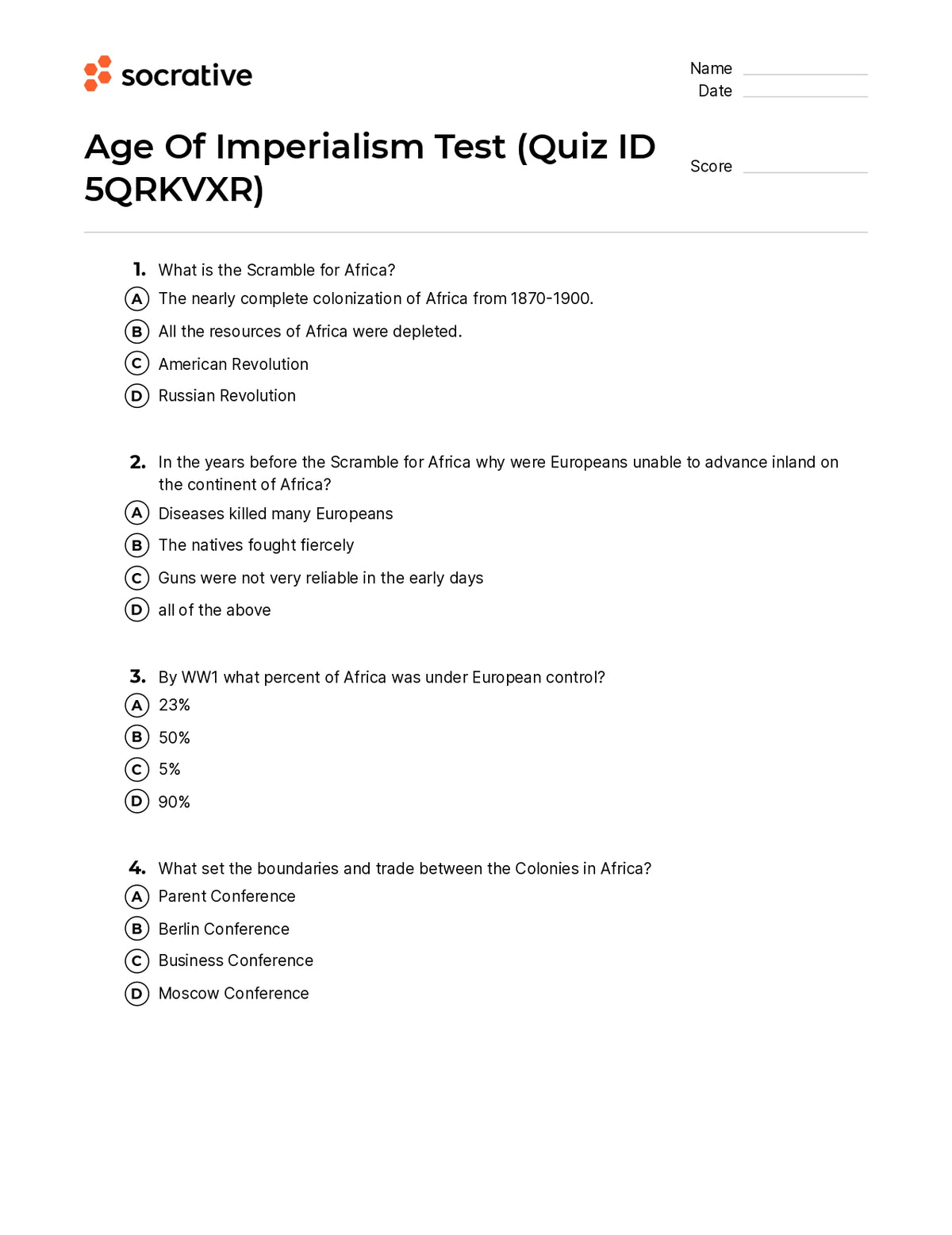Age Of Imperialism Test – Quiz Shop