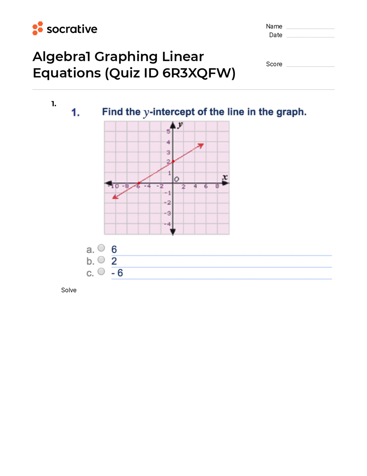 Algebra 1 Graphing Linear Equations – Quiz Shop