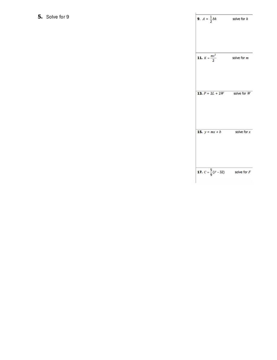 Algebra 1 Multi Variable Equations – Quiz Shop