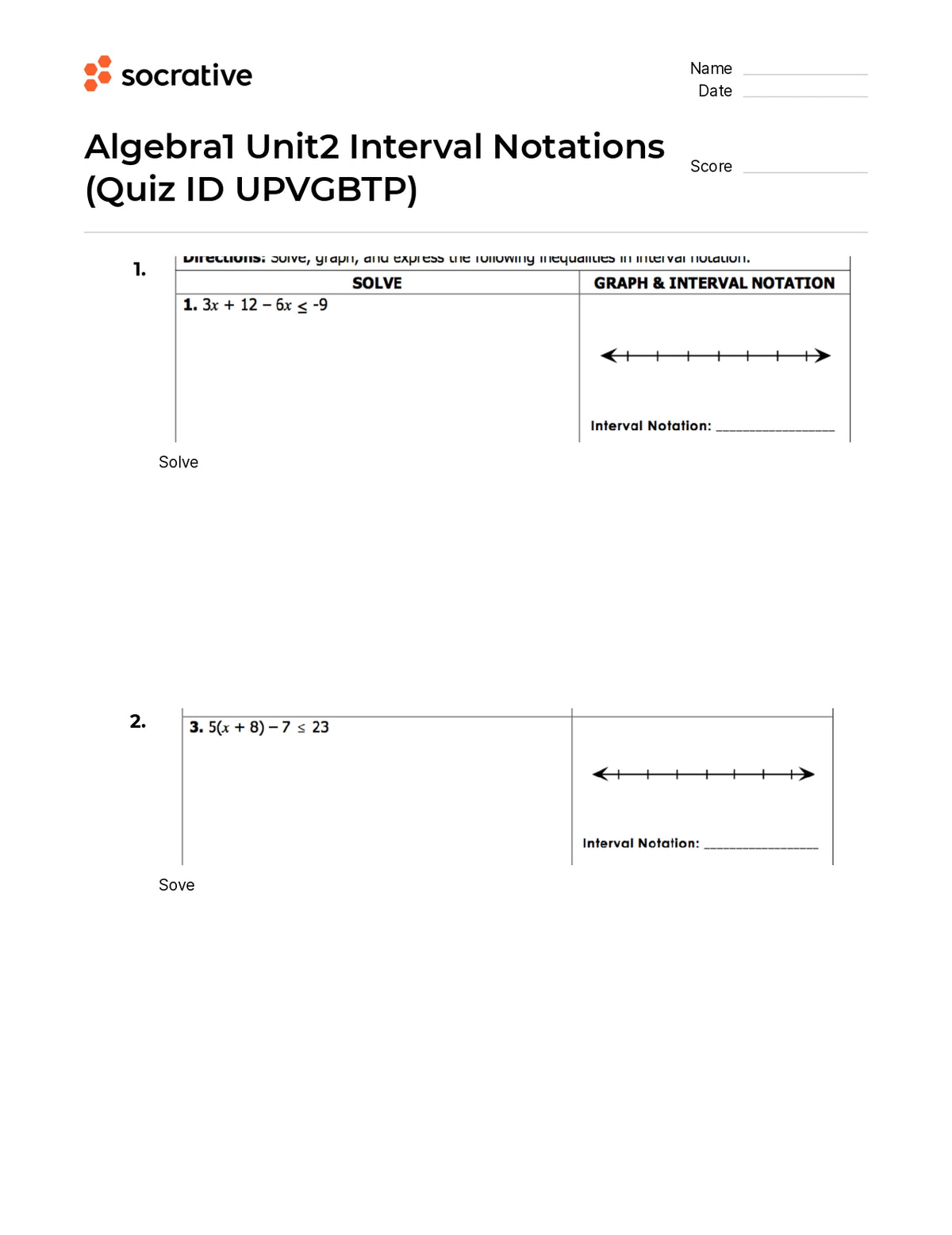 Algebra 1 Unit2 Interval Notations – Quiz Shop