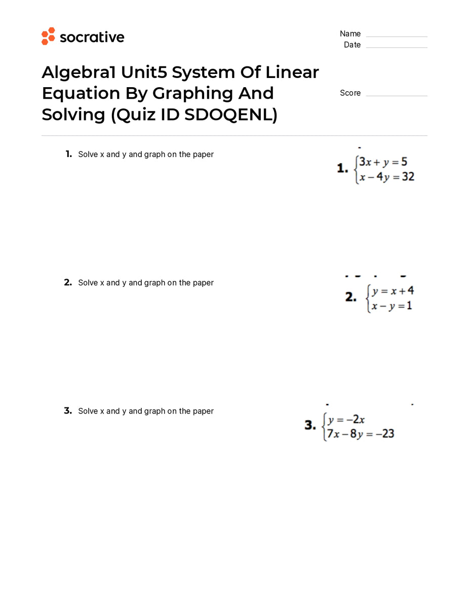 Algebra 1 Unit5 System Of Linear Equation By Graphing And Solving ...