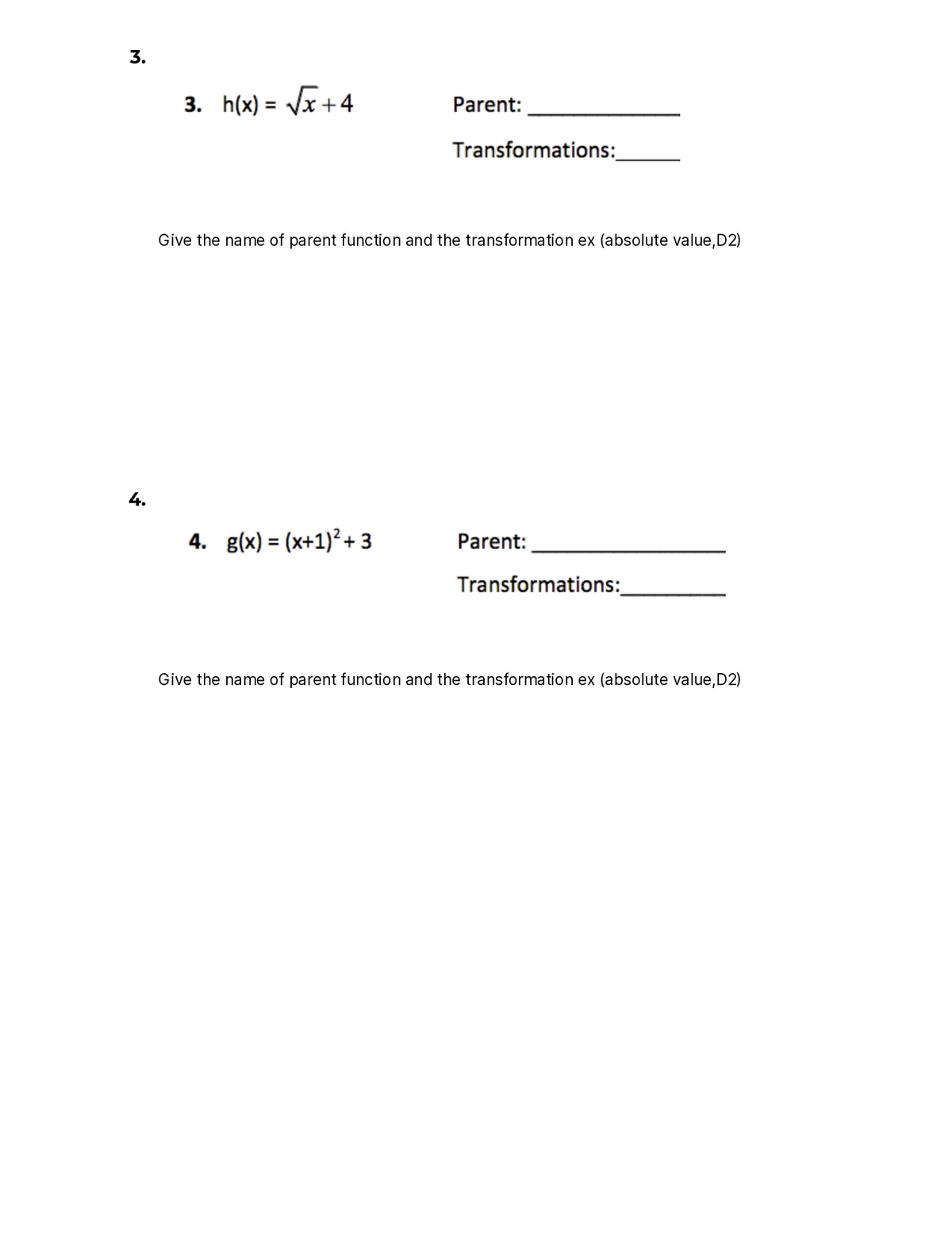 Algebra 2 Parent Function-Transformation – Quiz Shop