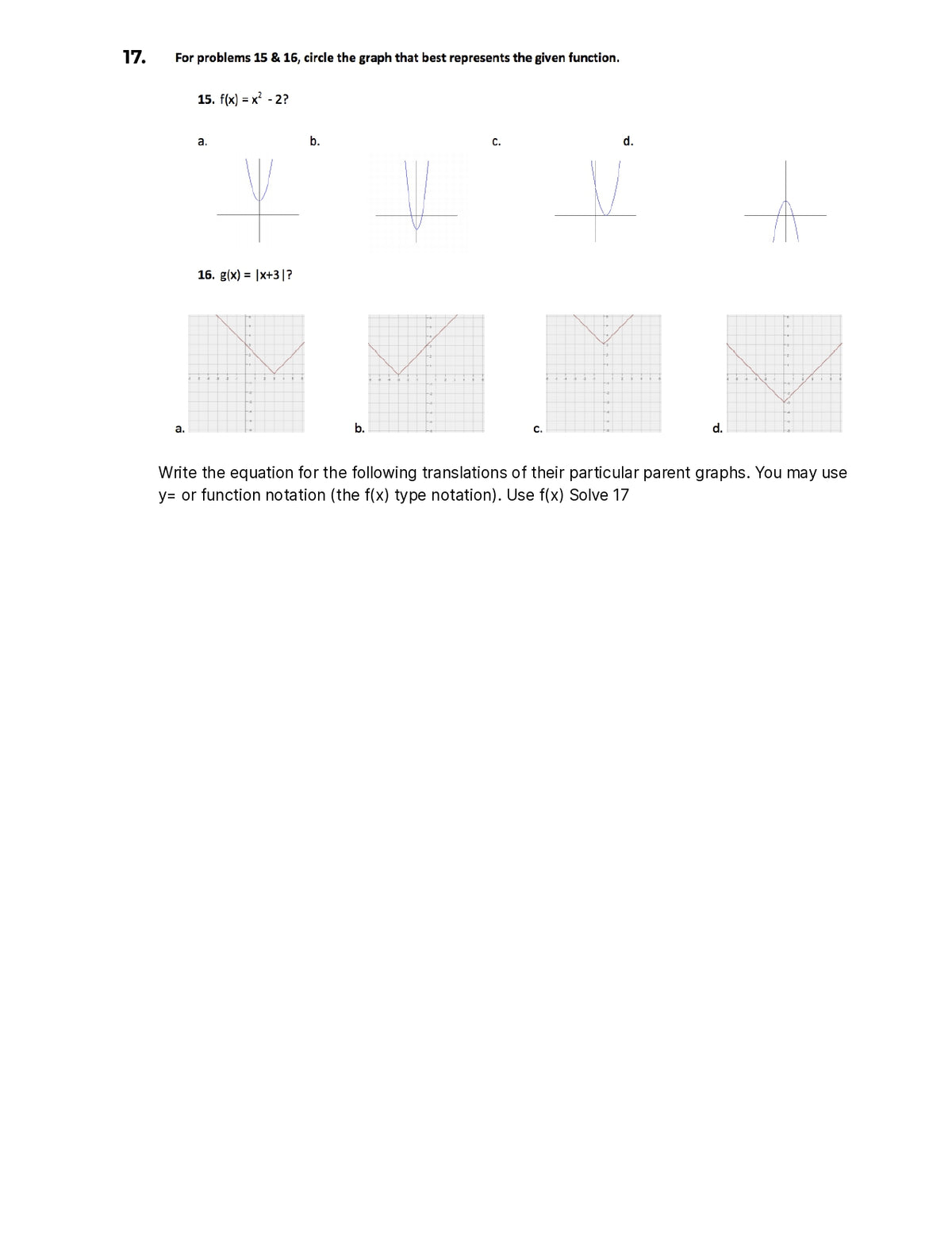 Algebra 2 Parent Function-Transformation – Quiz Shop