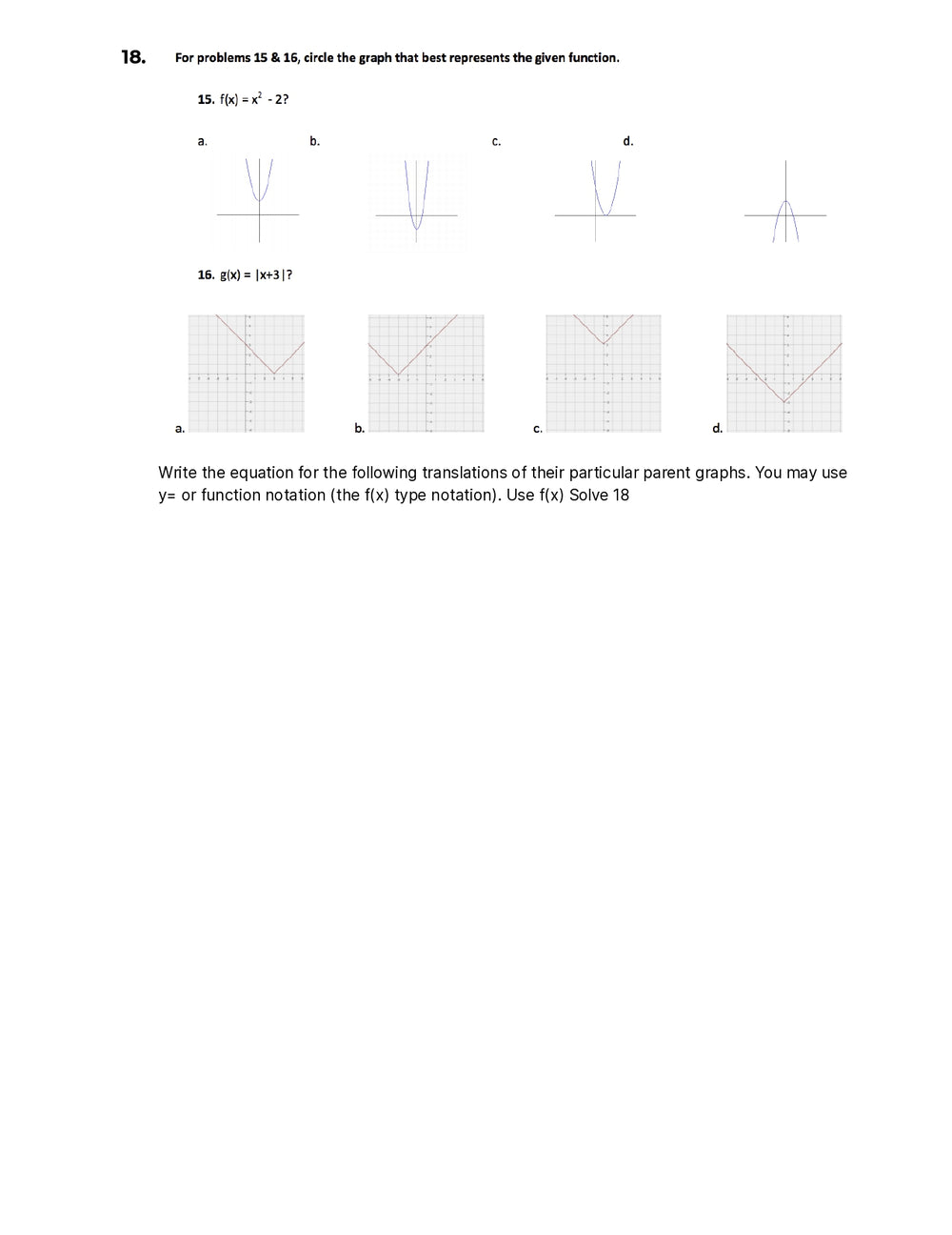 Algebra 2 Parent Function-Transformation – Quiz Shop