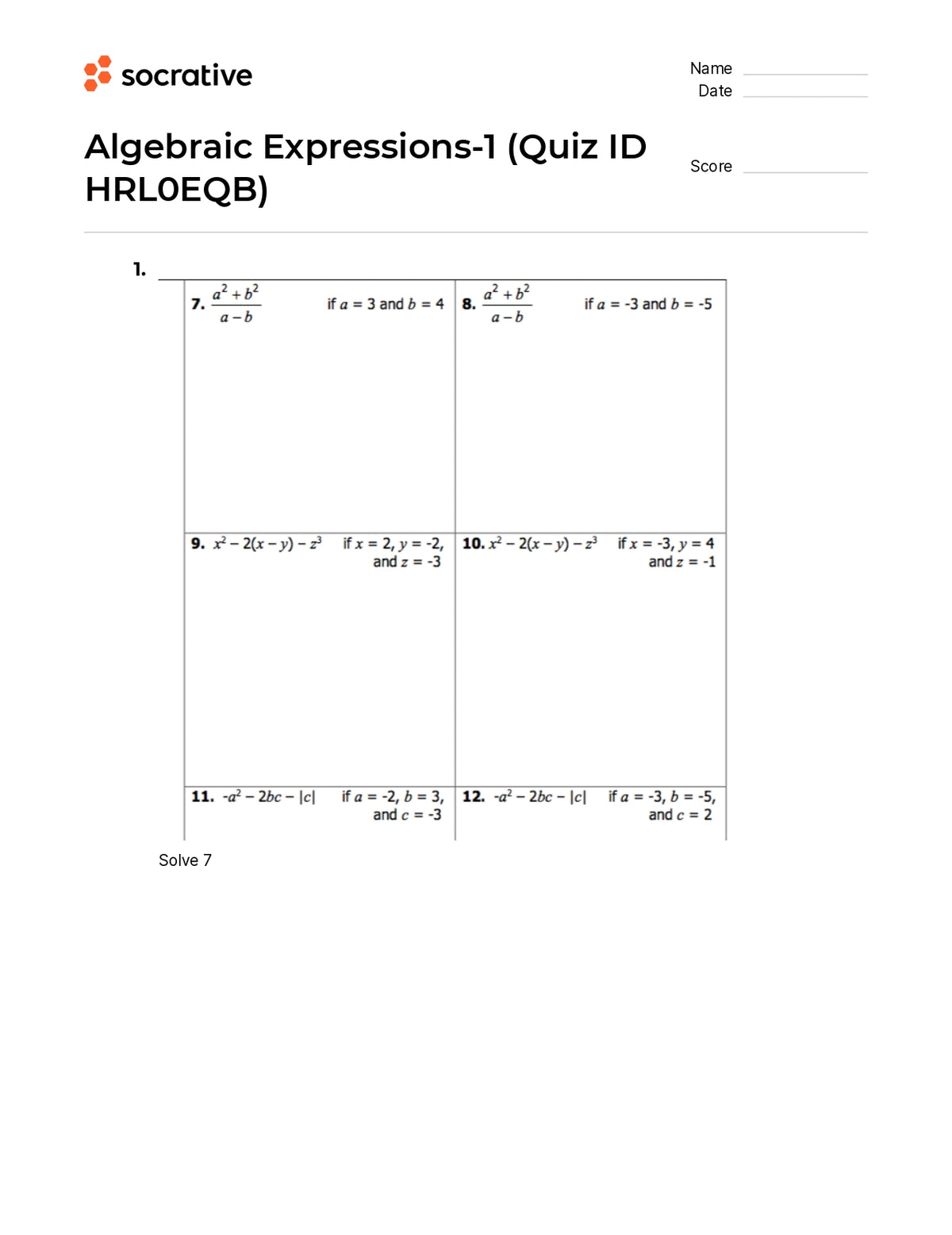 Algebraic Expressions-1 – Quiz Shop