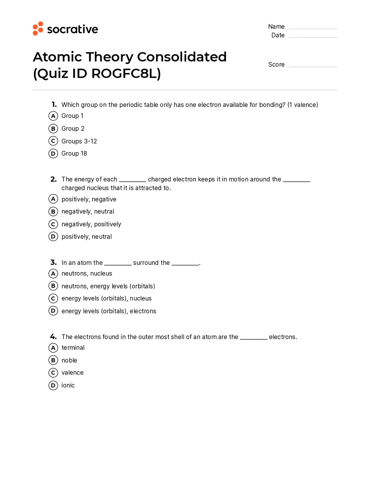 Atomic Theory Consolidated – Quiz Shop