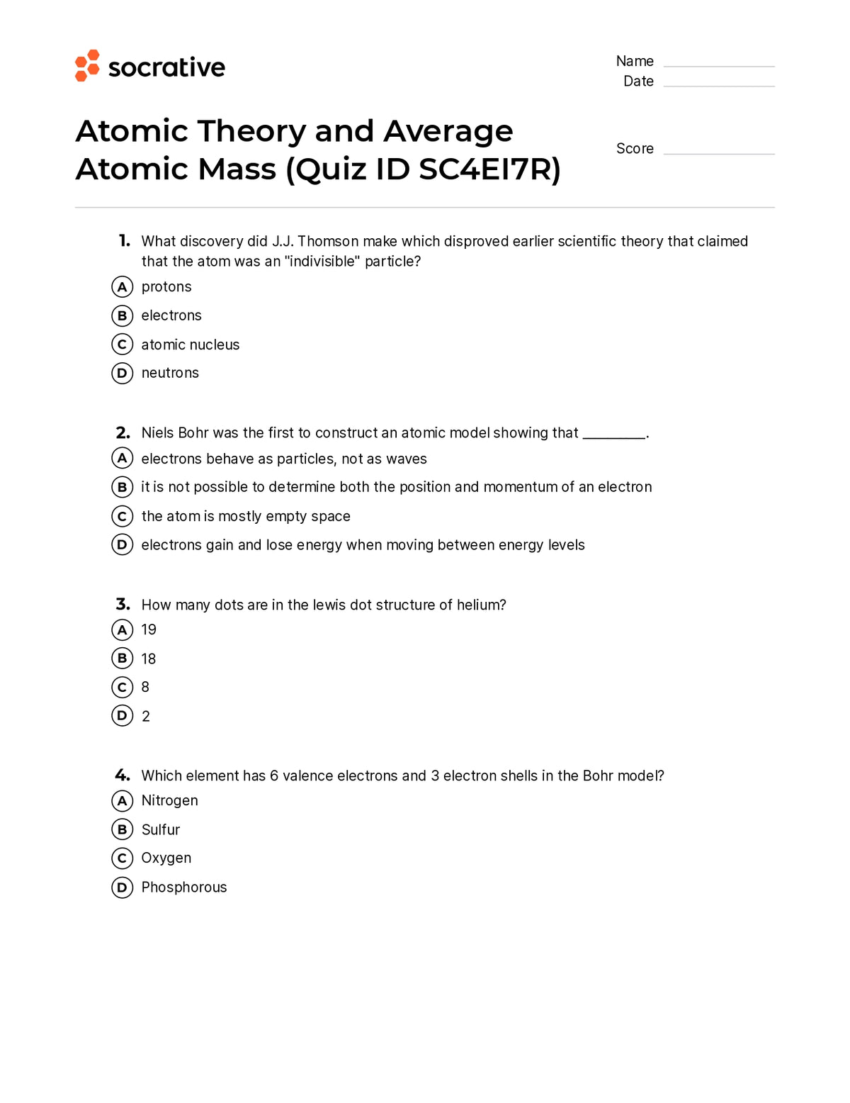 Atomic Theory And Average Atomic Mass – Quiz Shop
