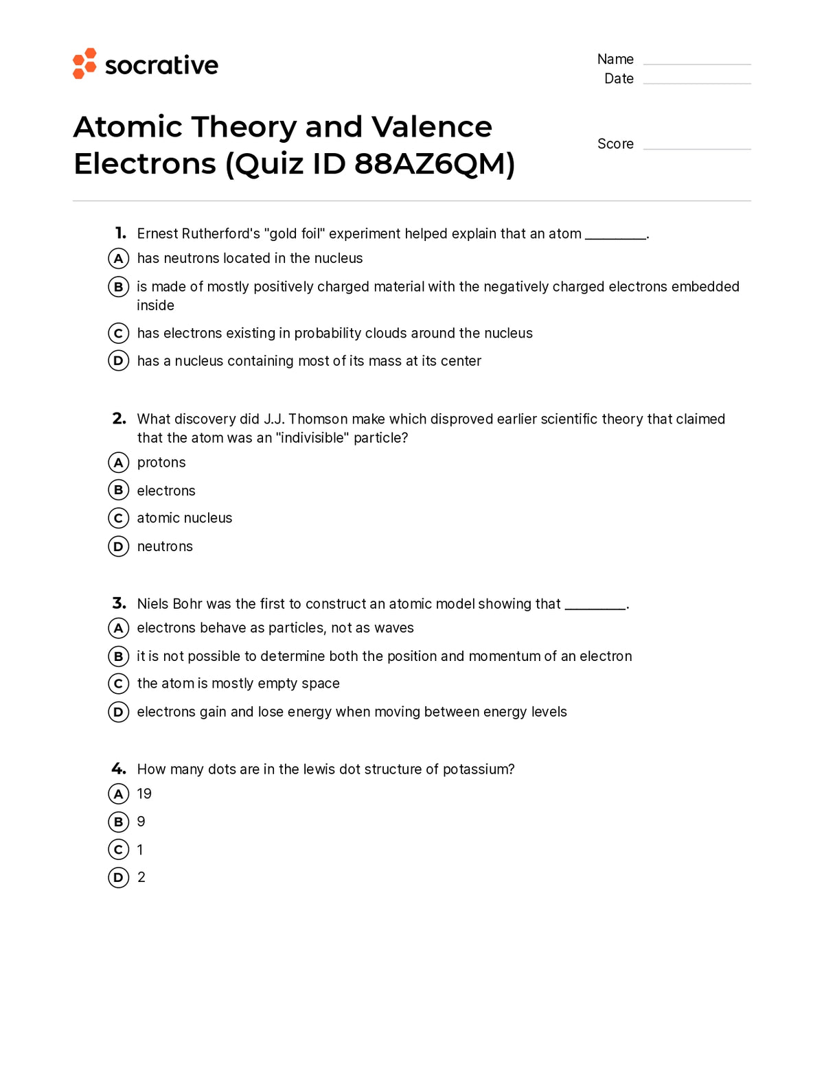 Atomic Theory And Valence Electrons – Quiz Shop