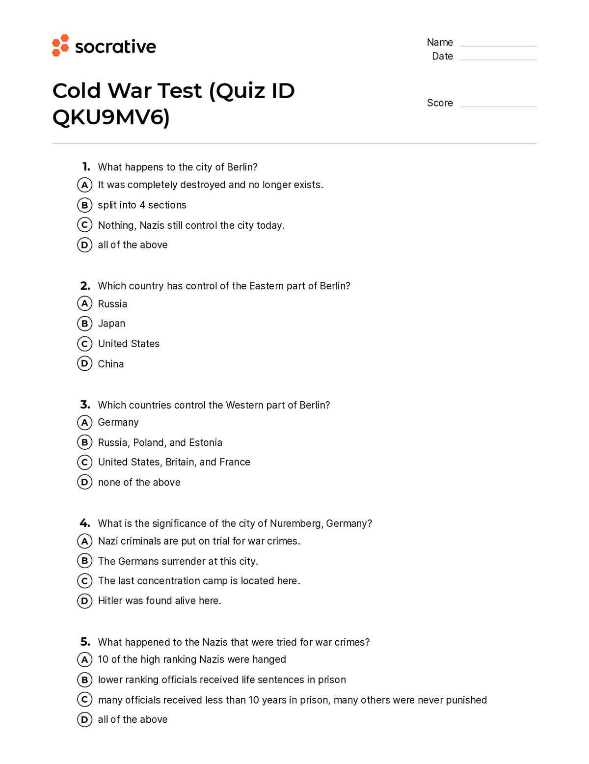 Cold War Test – Quiz Shop