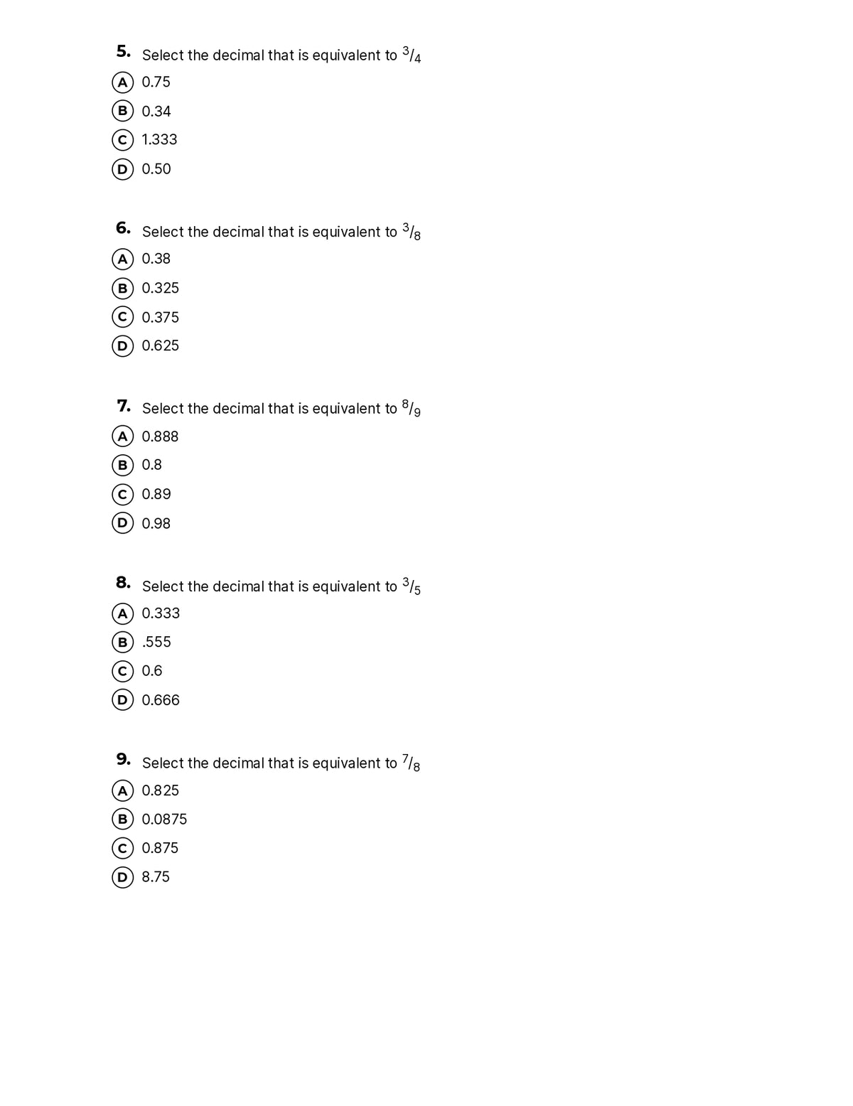 Converting Fractions To Decimals Multiple Choice Quiz – Quiz Shop