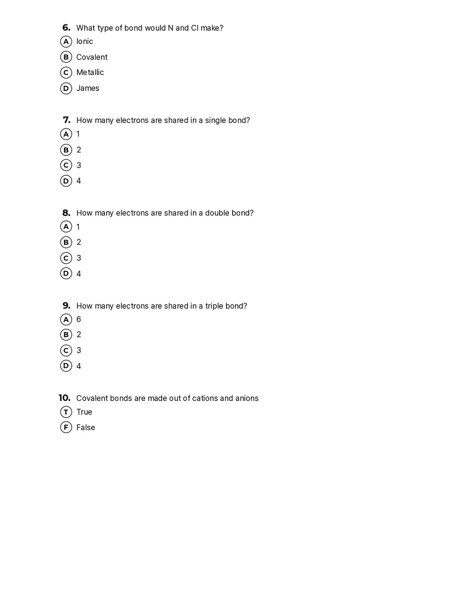 Covalent Bond Quiz – Quiz Shop