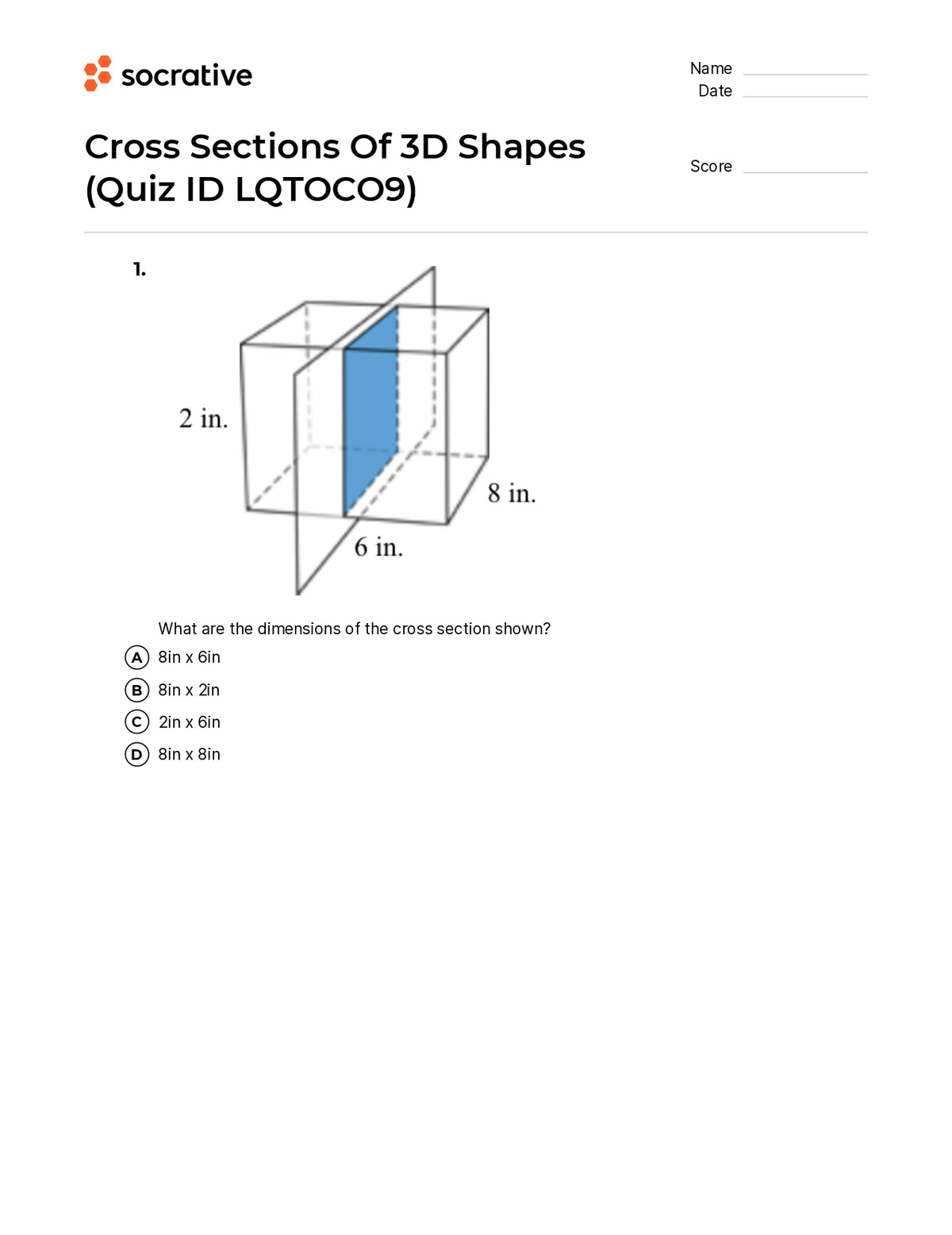 Cross Sections Of 3D Shapes – Quiz Shop