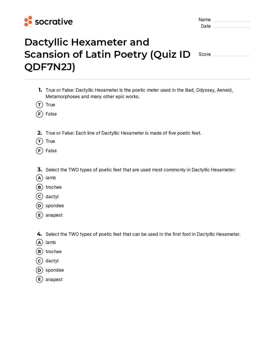 Dactyllic Hexameter And Scansion Of Latin Poetry – Quiz Shop
