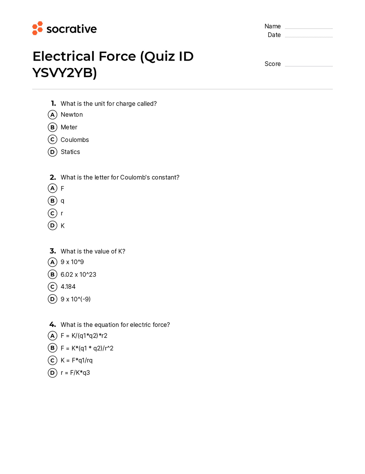 Electrical Force – Quiz Shop