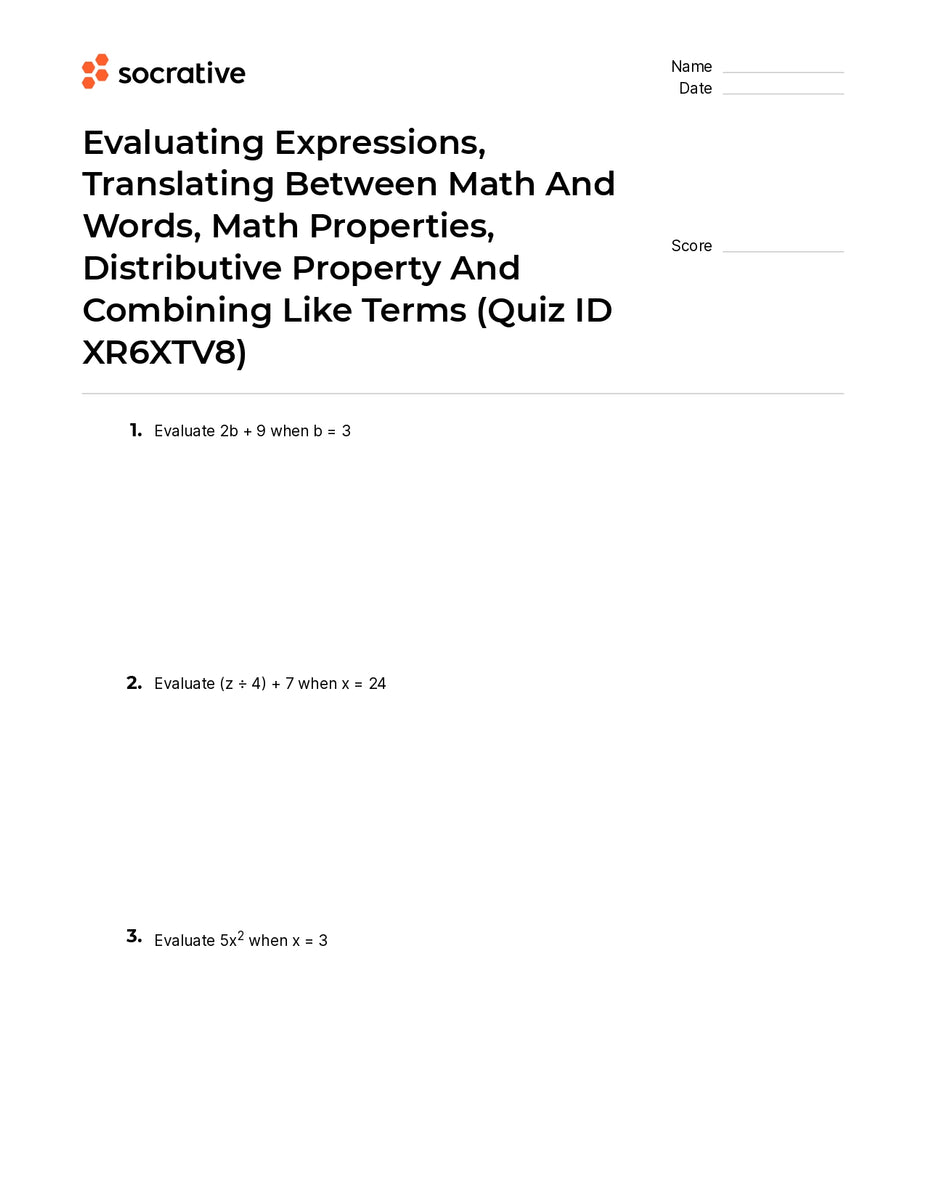Evaluating Expressions Translating Between Math And Words Math Propert ...