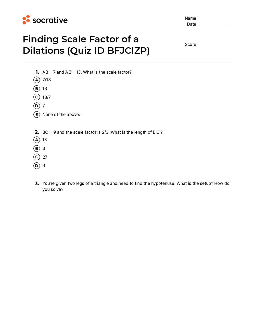 Finding Scale Factor Of A Dilations – Quiz Shop