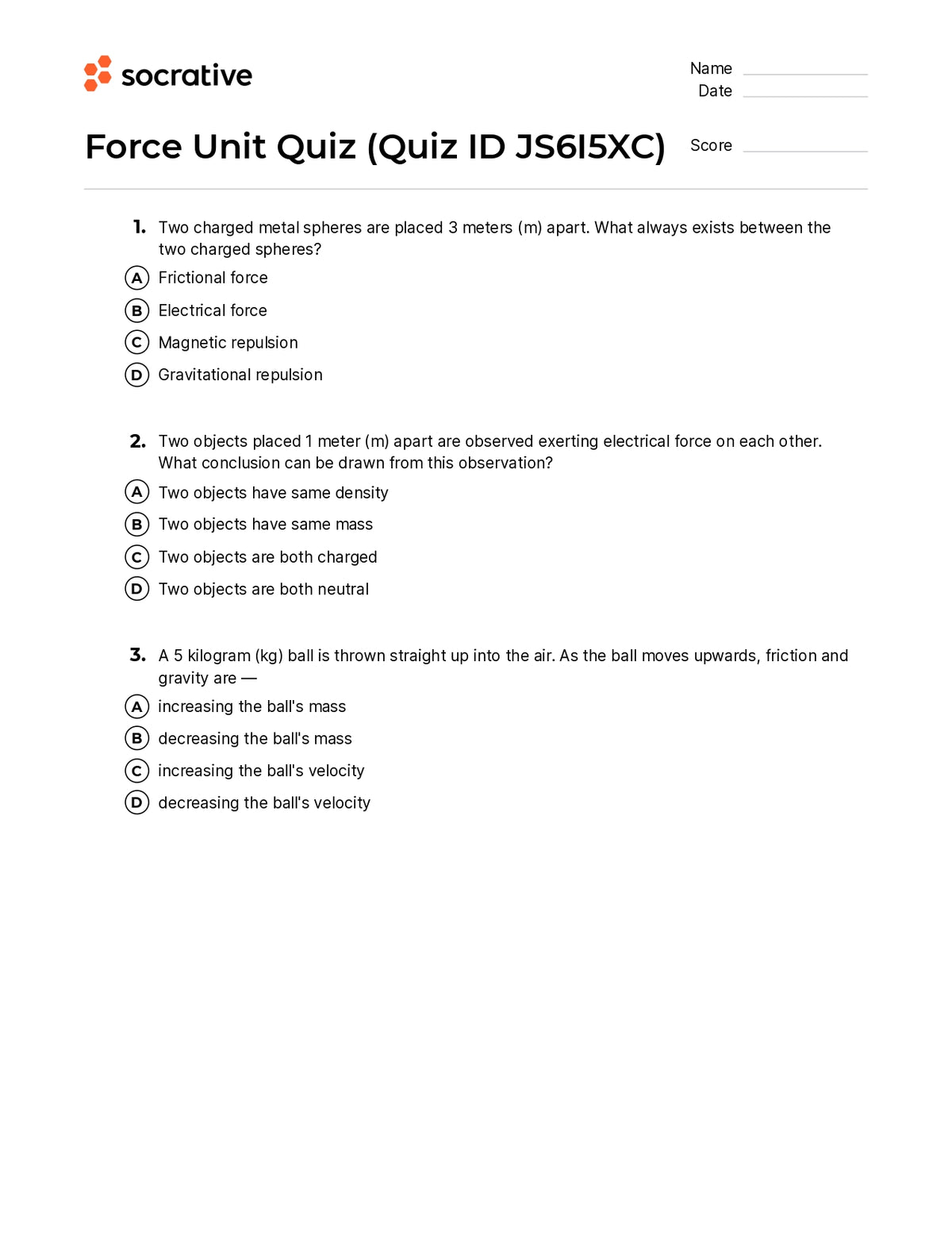 Force Unit Quiz – Quiz Shop