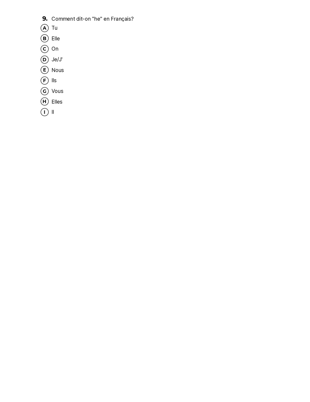 Fr. 1 Subject Pronouns Exit Ticket 1 – Quiz Shop