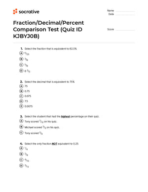 Fraction/Decimal/Percent Comparison Test – Quiz Shop
