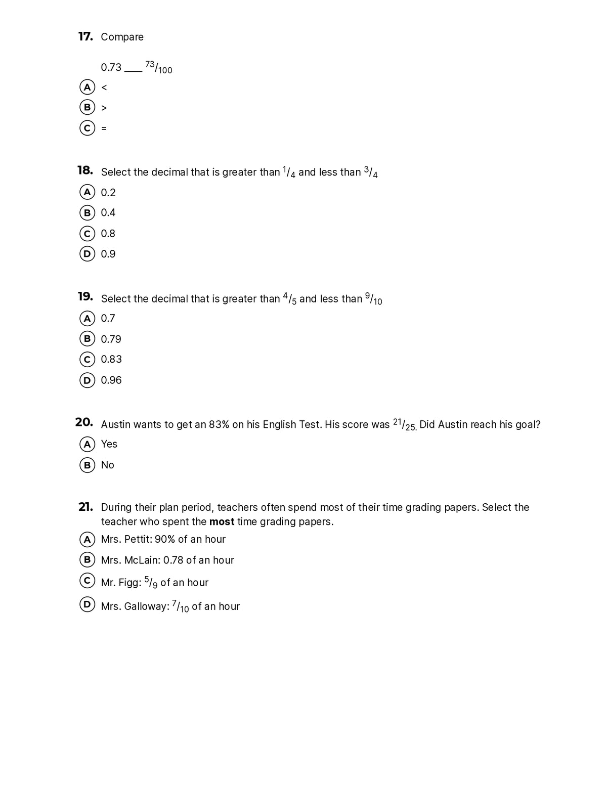 Fraction/Decimal/Percent Order And Compare Quiz 2.0 – Quiz Shop