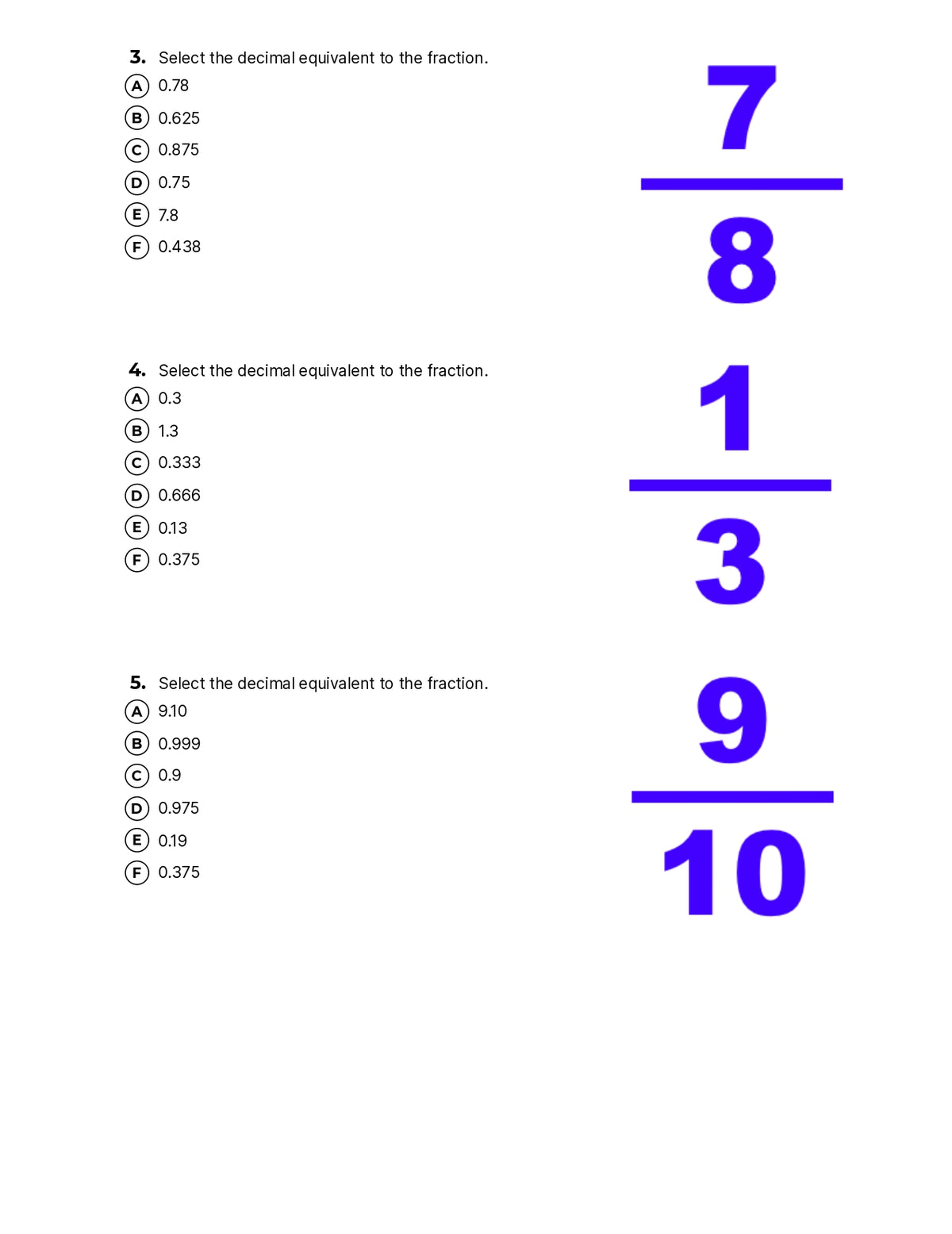 Fraction Decimal Percent Quiz Multiple Choice Quiz Shop Fraction Decimal Percent Quiz Multiple Choice Quiz Shop