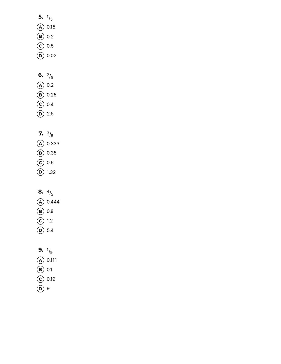 Fraction/Decimal Conversion Quiz (245910) Multiple Choice – Quiz Shop