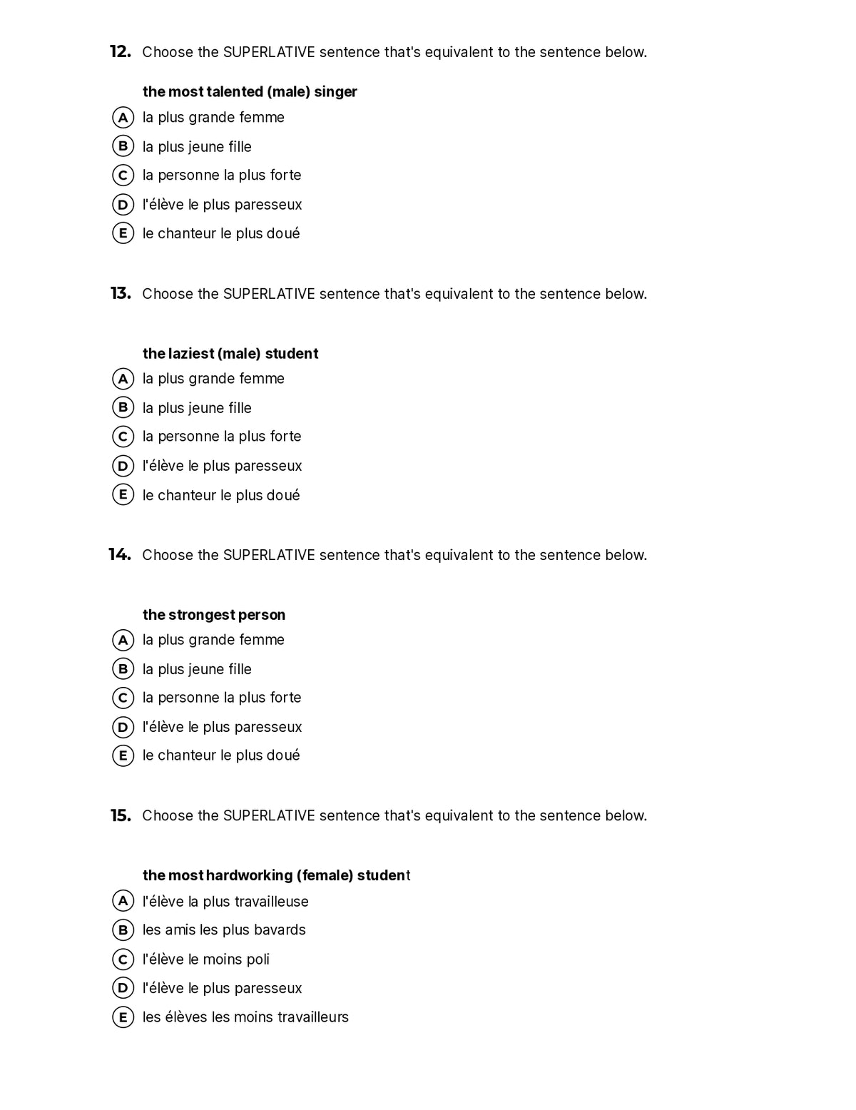 French 2 Comparative Superlative And Reflexives Verbs – Quiz Shop