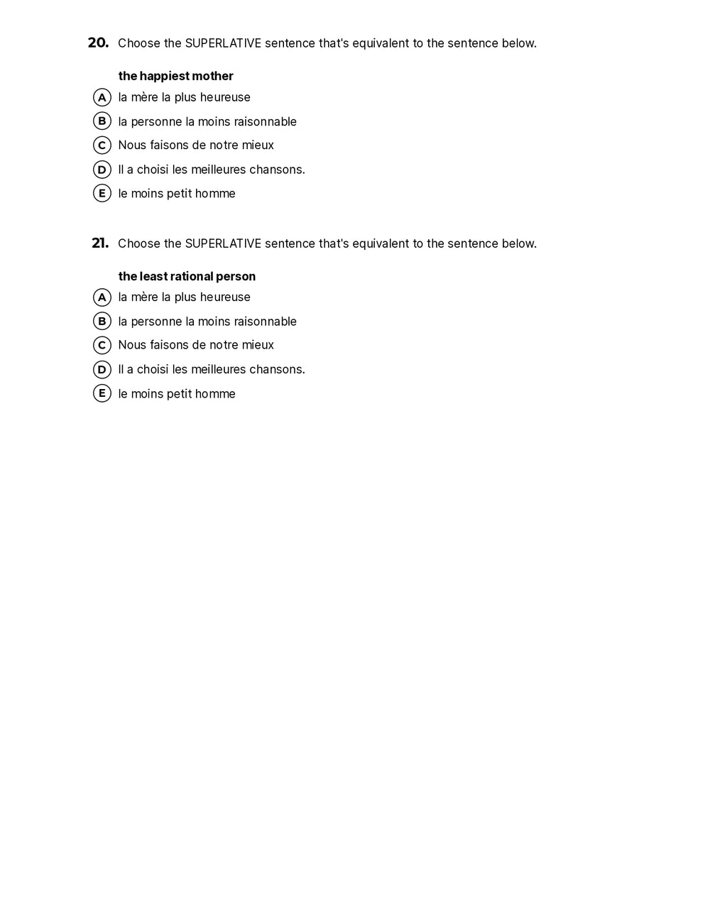 French 2 Comparative Superlative And Reflexives Verbs – Quiz Shop